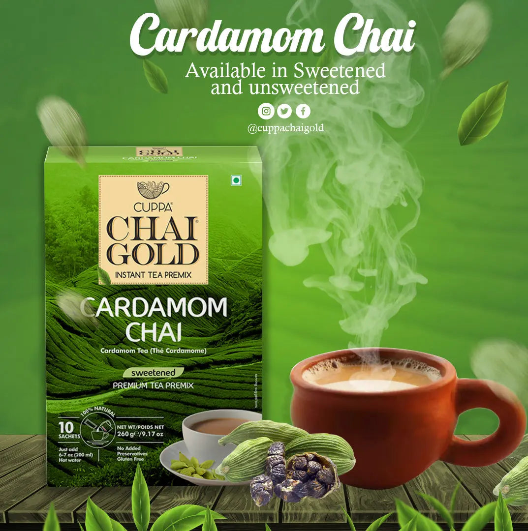 Instant Chai Latte Mix - Cardamom Tea Sweetened | Cuppa Chai Gold