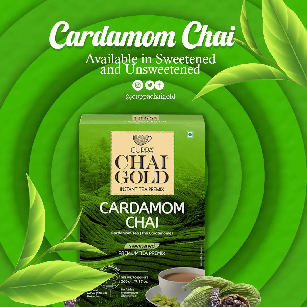 Instant Chai Latte Mix - Cardamom Tea Sweetened | Cuppa Chai Gold